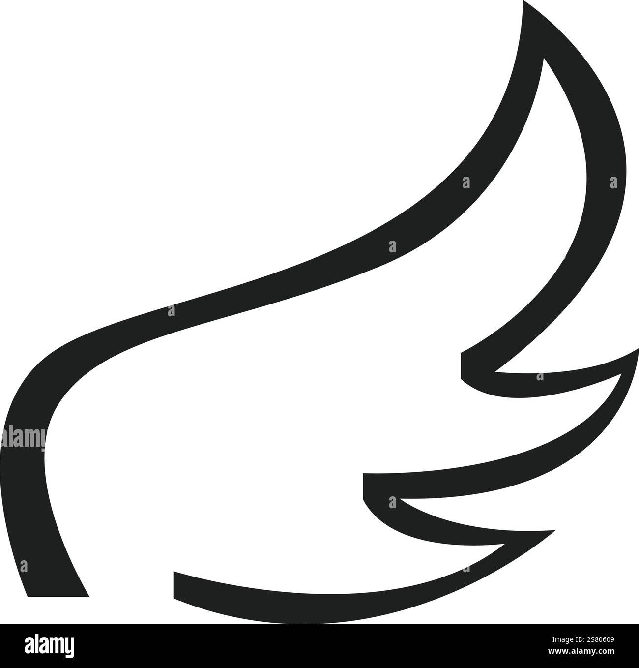 Simple black line drawing depicting a stylized bird wing rising ...