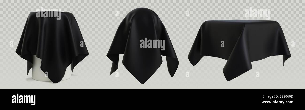 Black cloth reveal mockup set - silky fabric with elegant folds draped ...