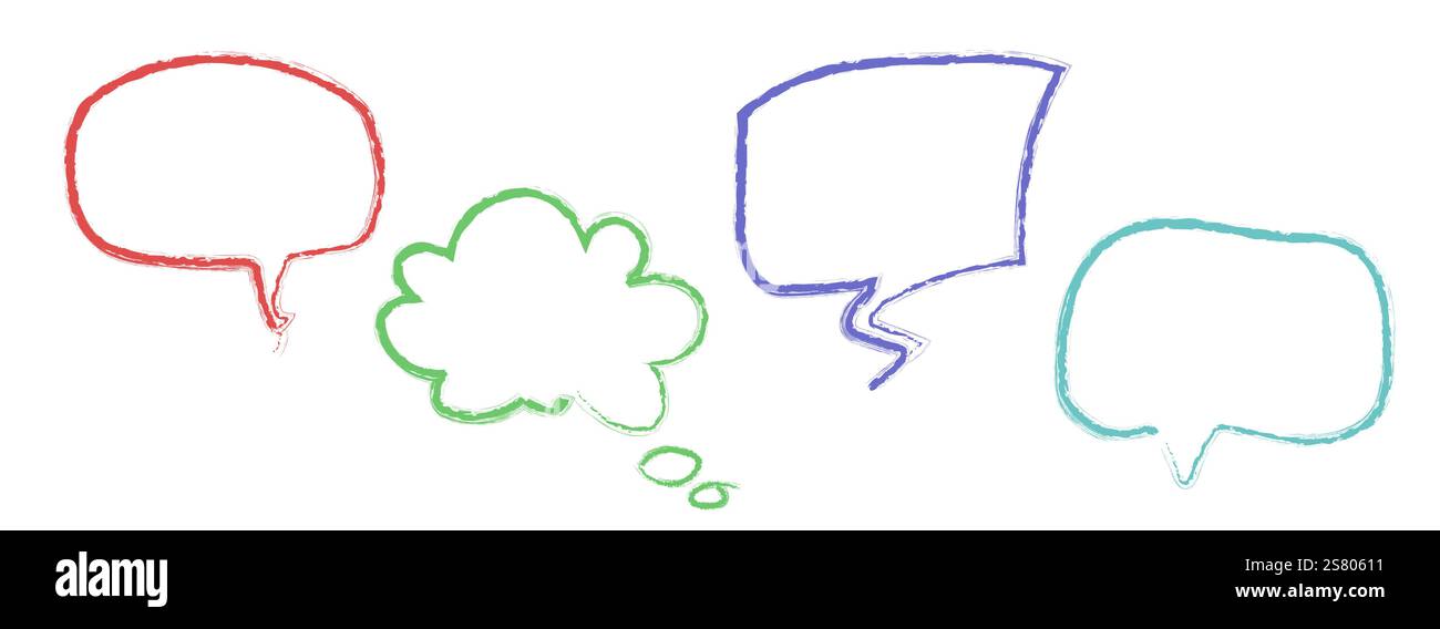 Colorful hand drawn speech bubble shapes with crayon texture in red ...