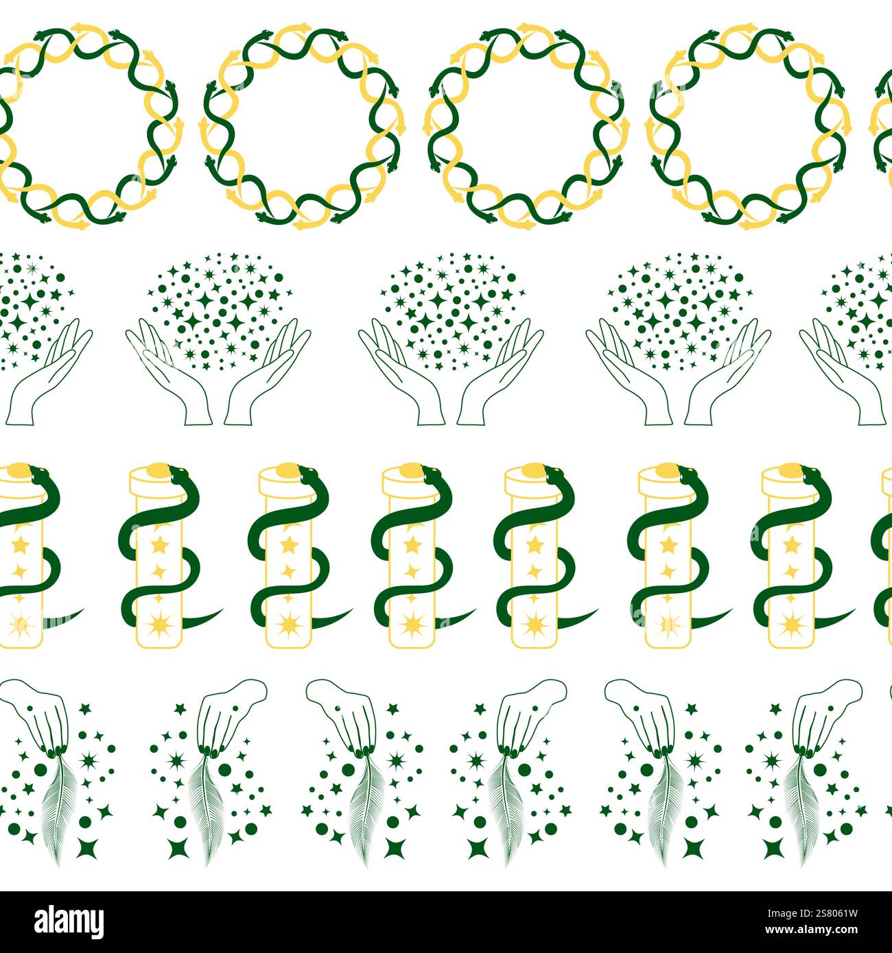 Horizontal border, set Magic and heavens seamless pattern, with magical ...