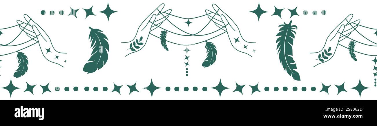 Horizontal border, set Magic and heavens seamless pattern, with magical ...