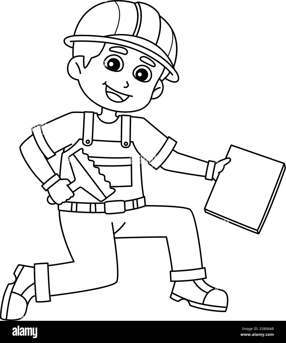 Construction Worker Tile Setter Isolated Coloring Stock Vector Image ...