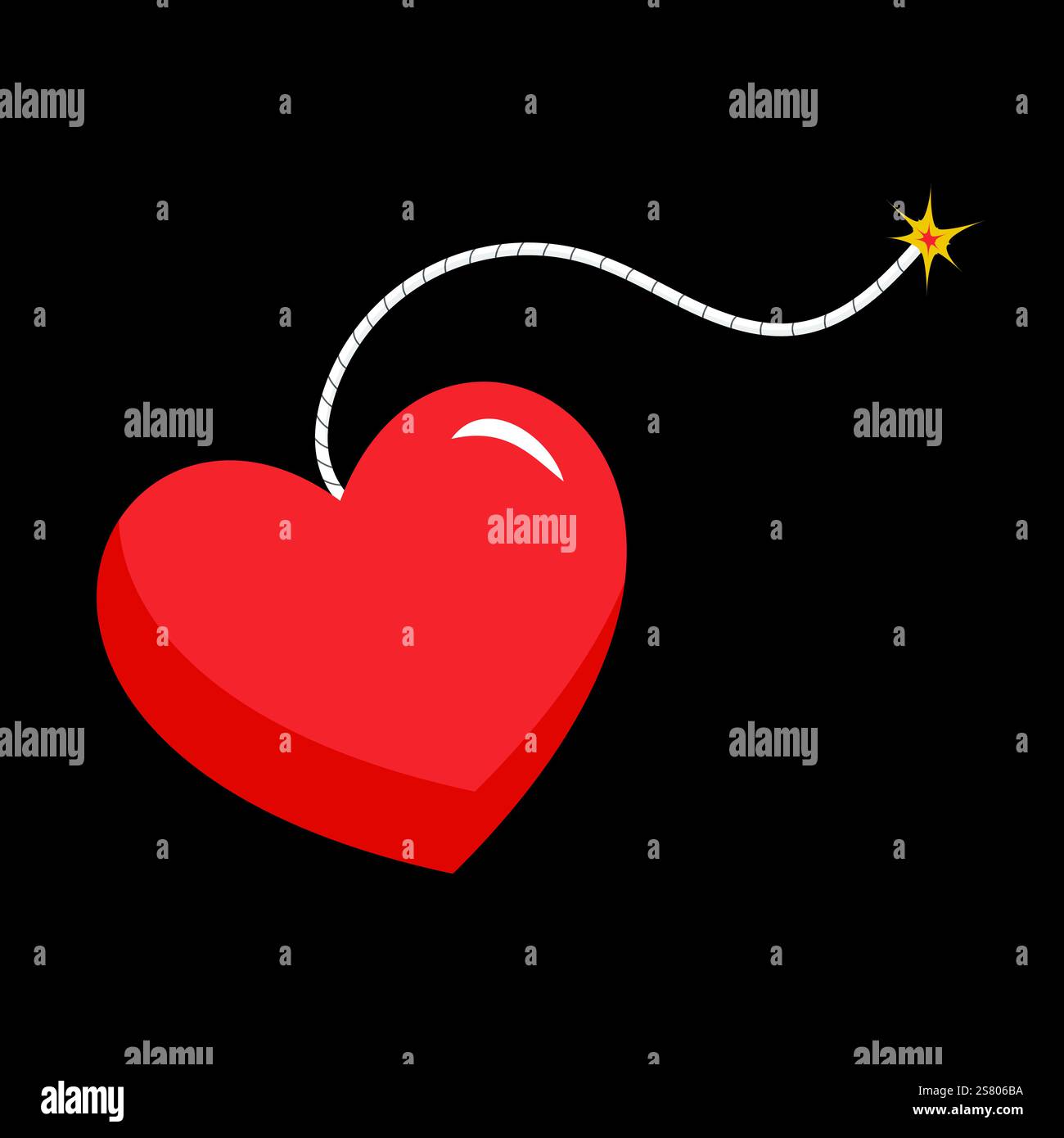 Heart like a bomb. Explosion heart with fire. Vector illustration Stock ...