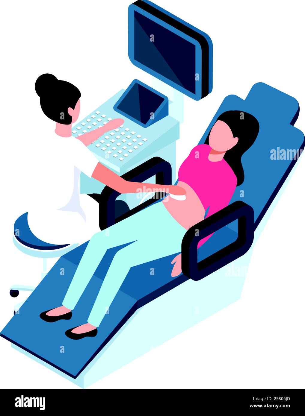 Female doctor using ultrasound scanner to examine pregnant woman lying ...