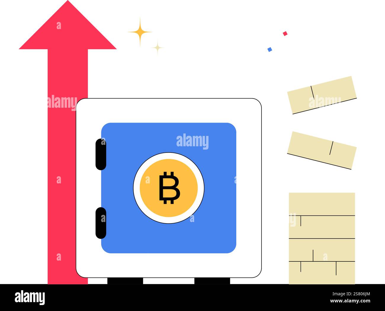 Bitcoin Vault And Growth Arrow In Flat Vector Illustration Symbolizing ...