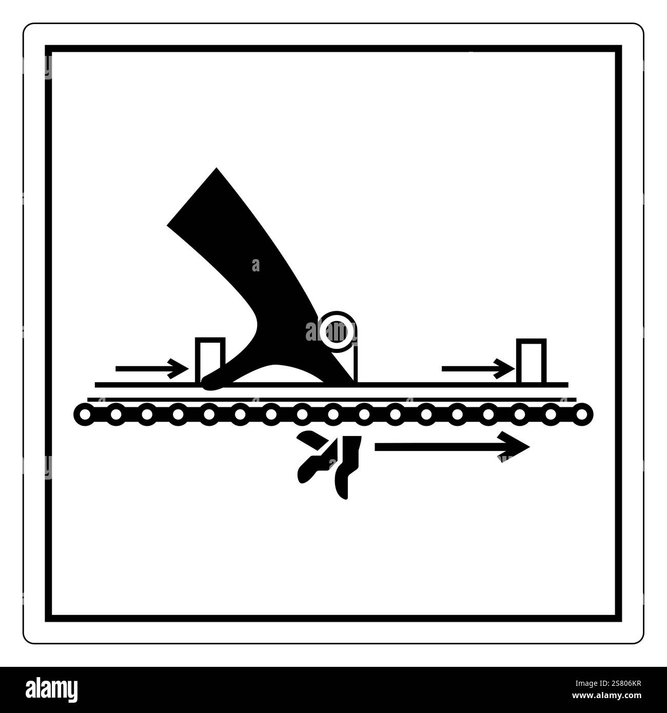 Symbol of manual cutting tool on conveyor belt with arrows indicating ...