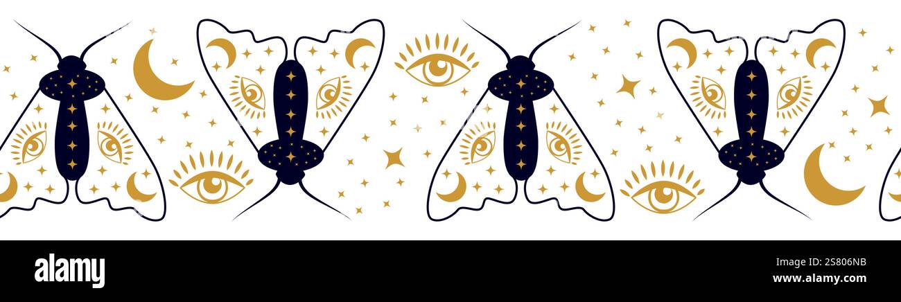 Horizontal border, set Magic and heavens seamless pattern, with magical ...