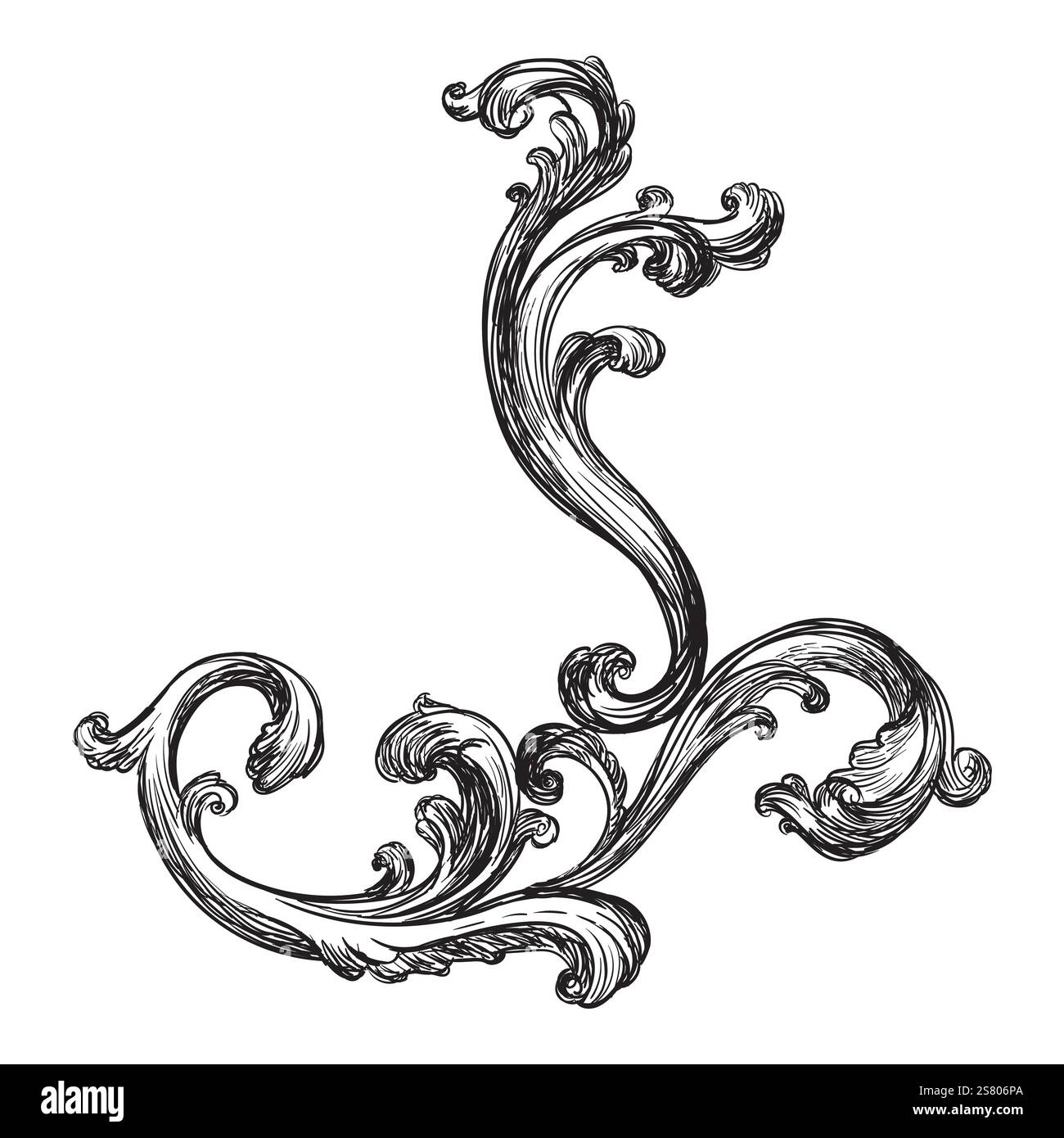 Sketch of ornate design element. Hand drawing vintage baroque style ...