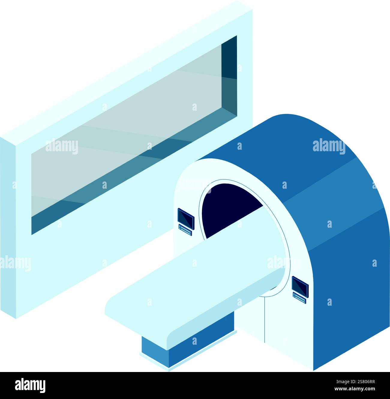 Isometric vector illustration presents advanced MRI scanner in clinical ...