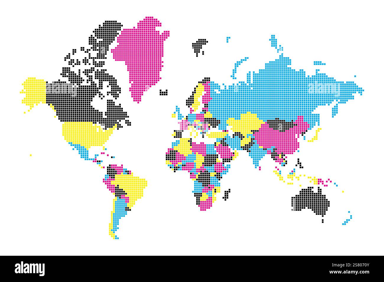 This political world map illustrates countries and regions using a grid ...