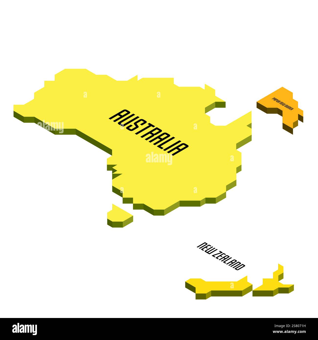 Isometric political map of Australia. Colorful land with country name ...