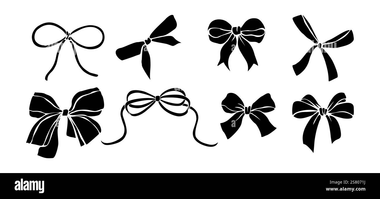 Black Monochrome decorative ribbon bows vector set Stock Vector Image ...