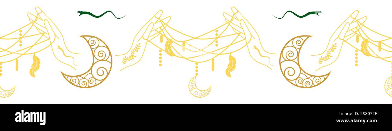 Horizontal border, set Magic and heavens seamless pattern, with magical ...