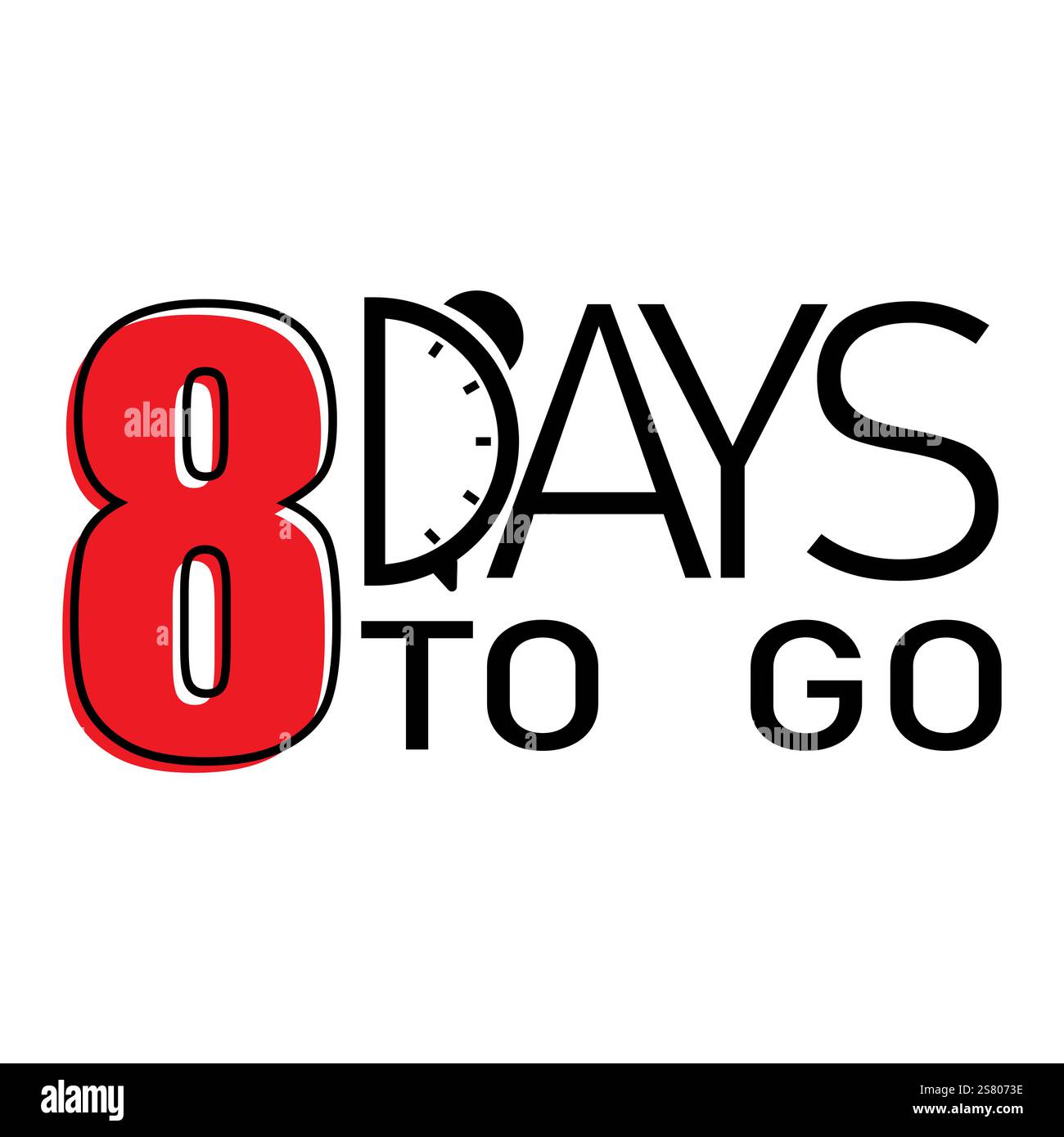 Countdown timer text. Bold red number. Eight days remaining. Vector ...