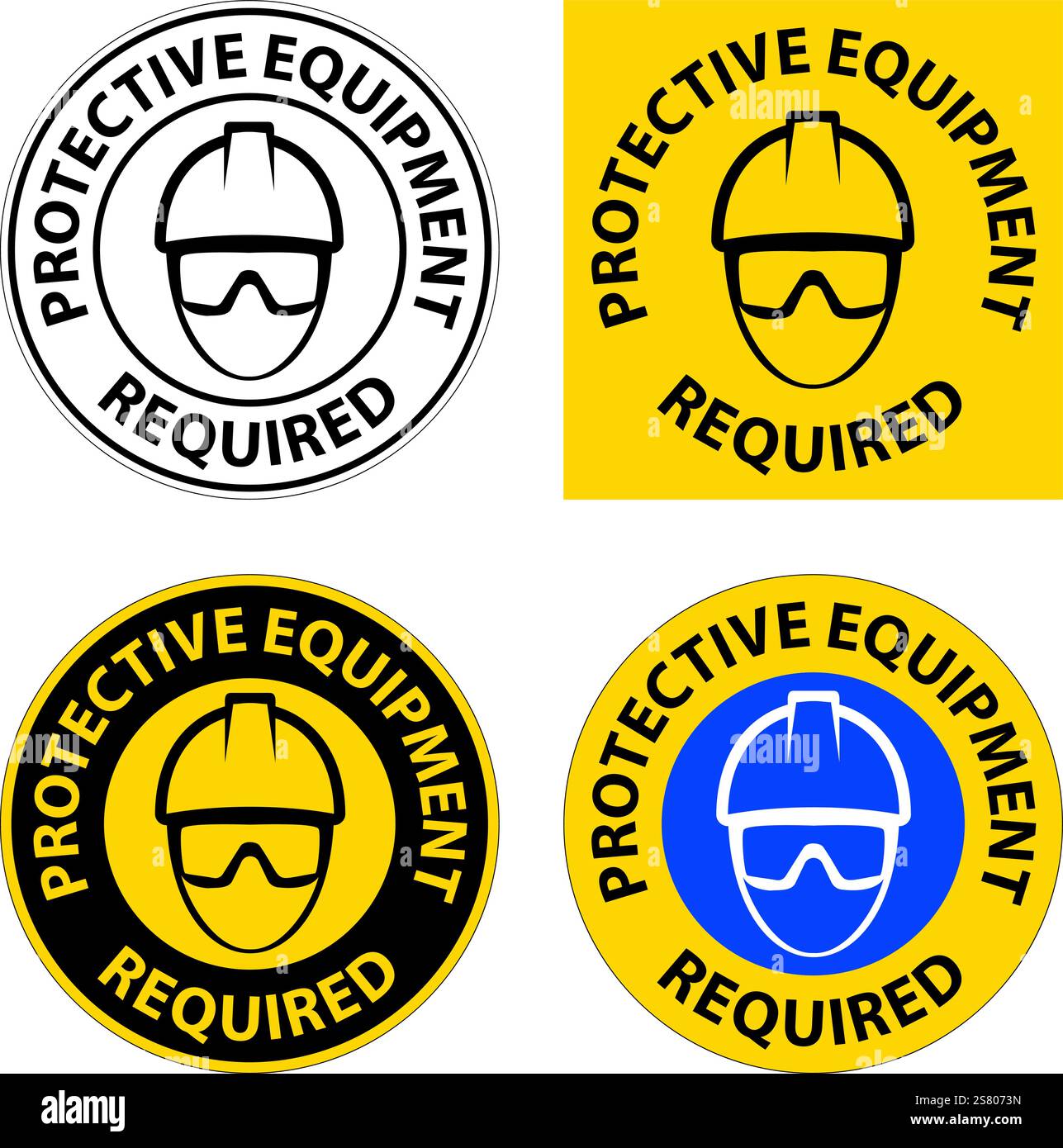 Safety Symbols for Protective Equipment Required in Workplace Environment with Helmet and ...
