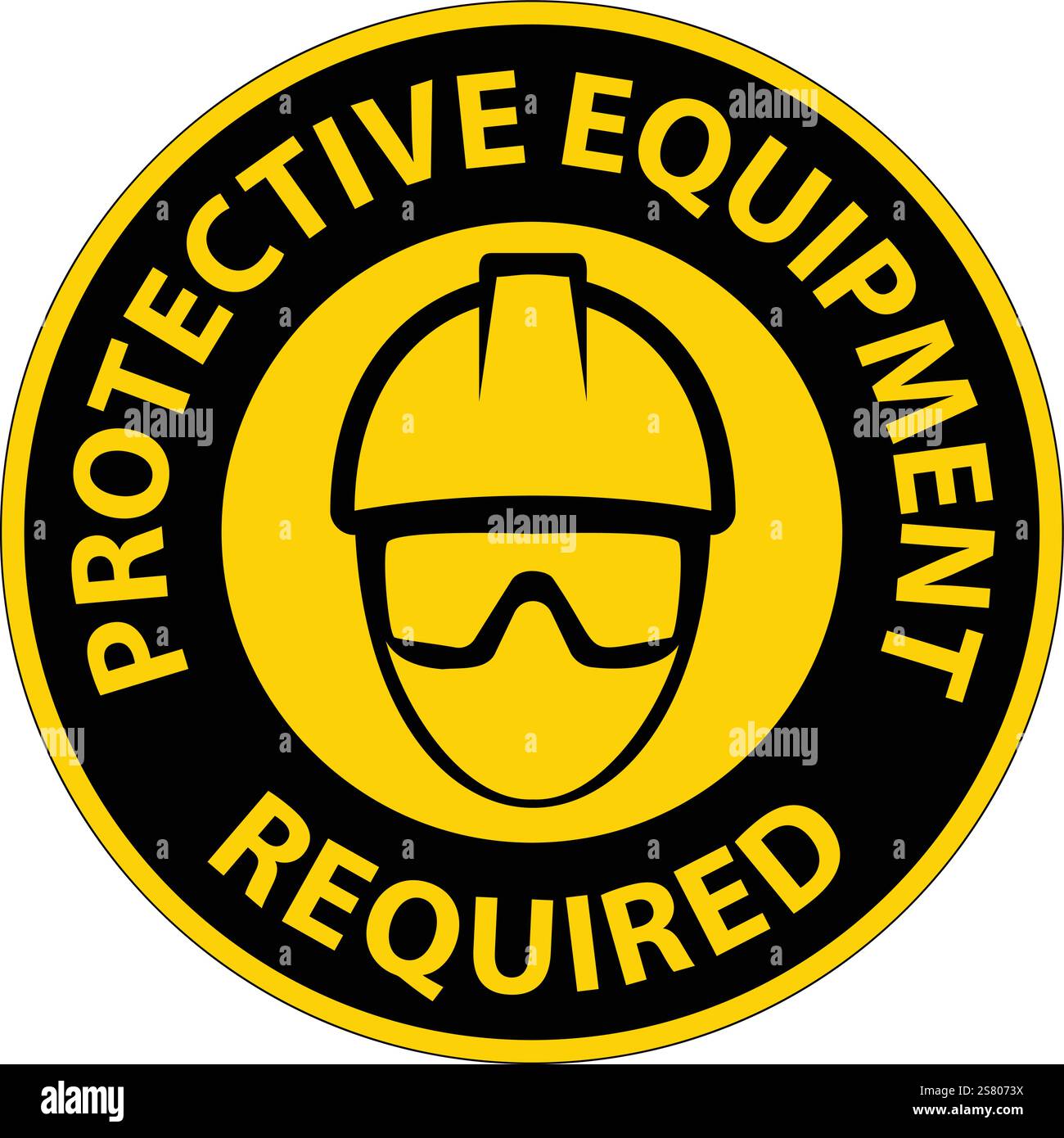 Required Safety Gear Sign with Helmet and Goggles Symbol on a Yellow ...