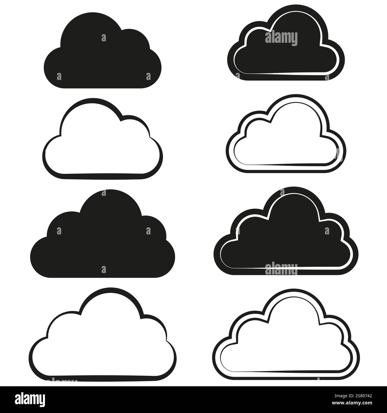 Cloud icon set. Black and white contrast. Minimalist vector shapes ...