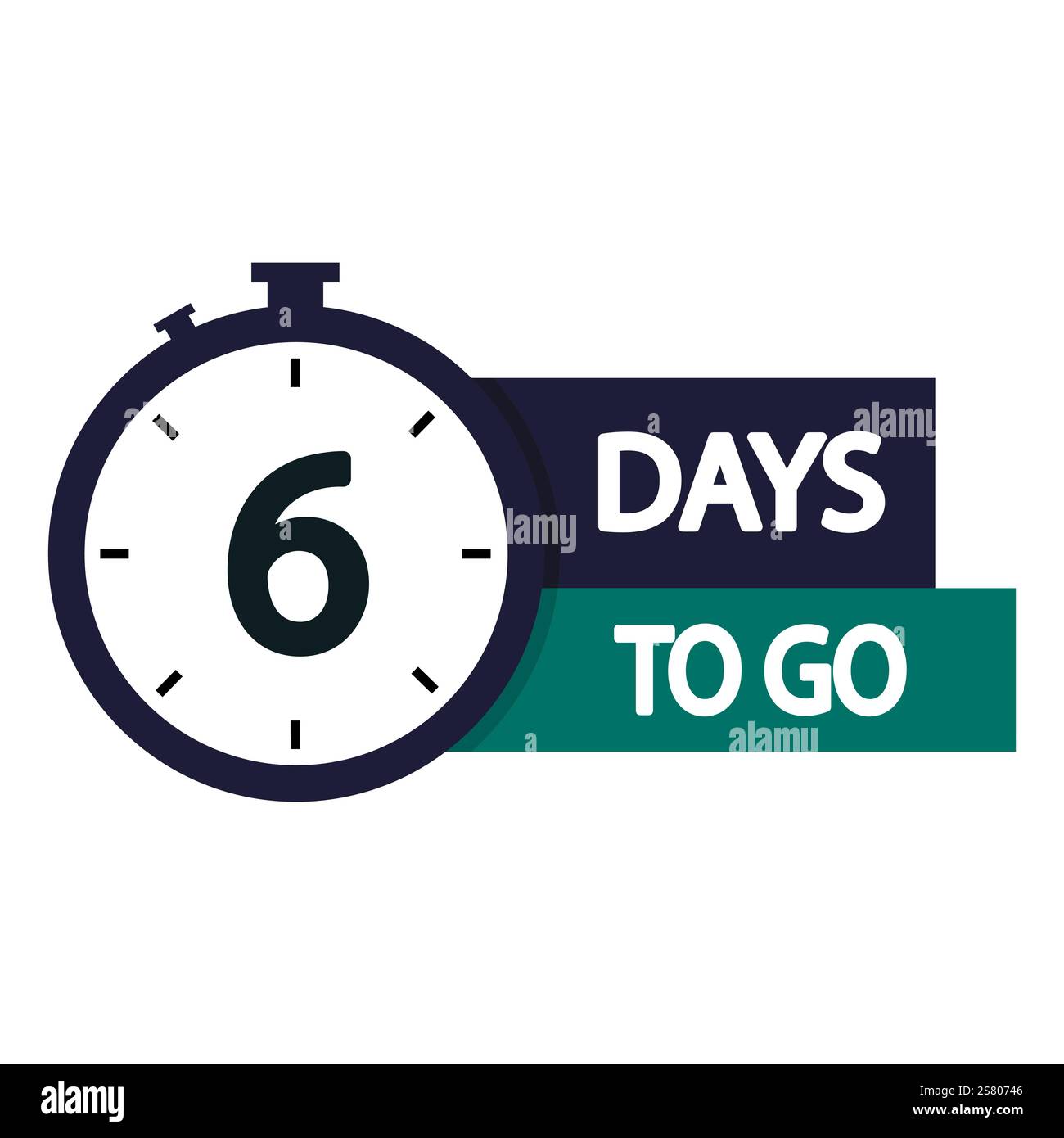 Countdown clock icon. Bold number six. Days to go text. Vector ...