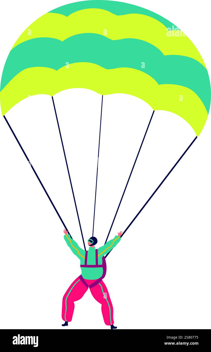 Skydiver is flying with open parachute, performing extreme sports and ...