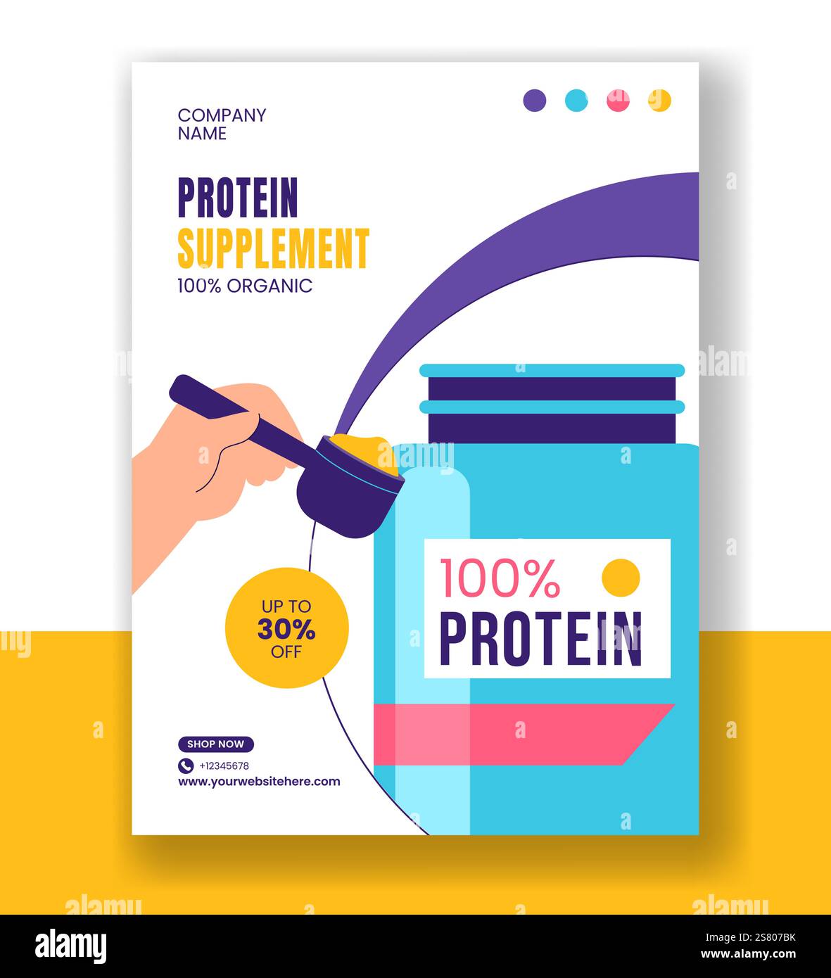 Vertical Poster Illustration Highlighting Protein Supplements in Flat ...