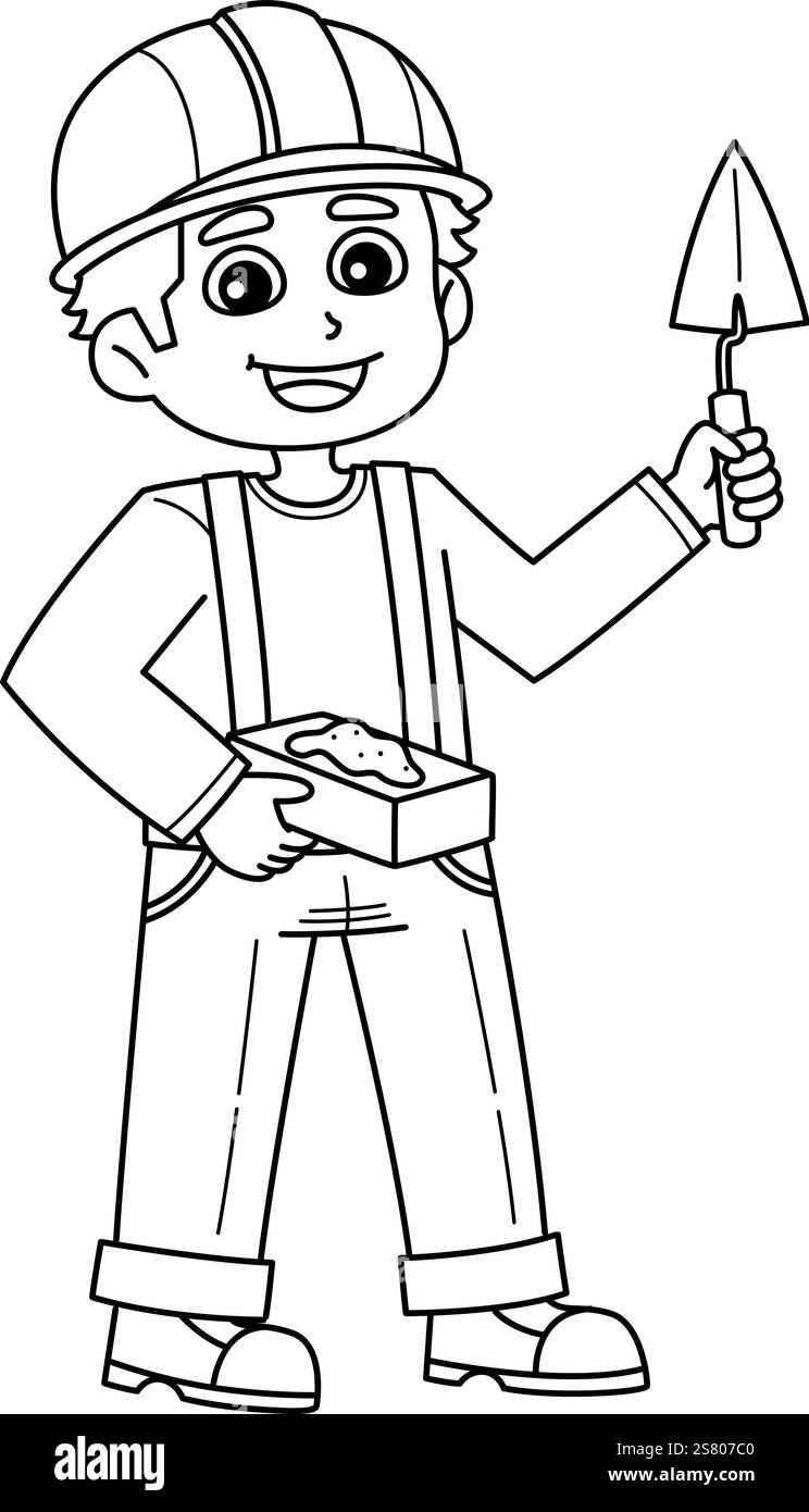 Construction Worker Mason Isolated Coloring Page Stock Vector Image ...