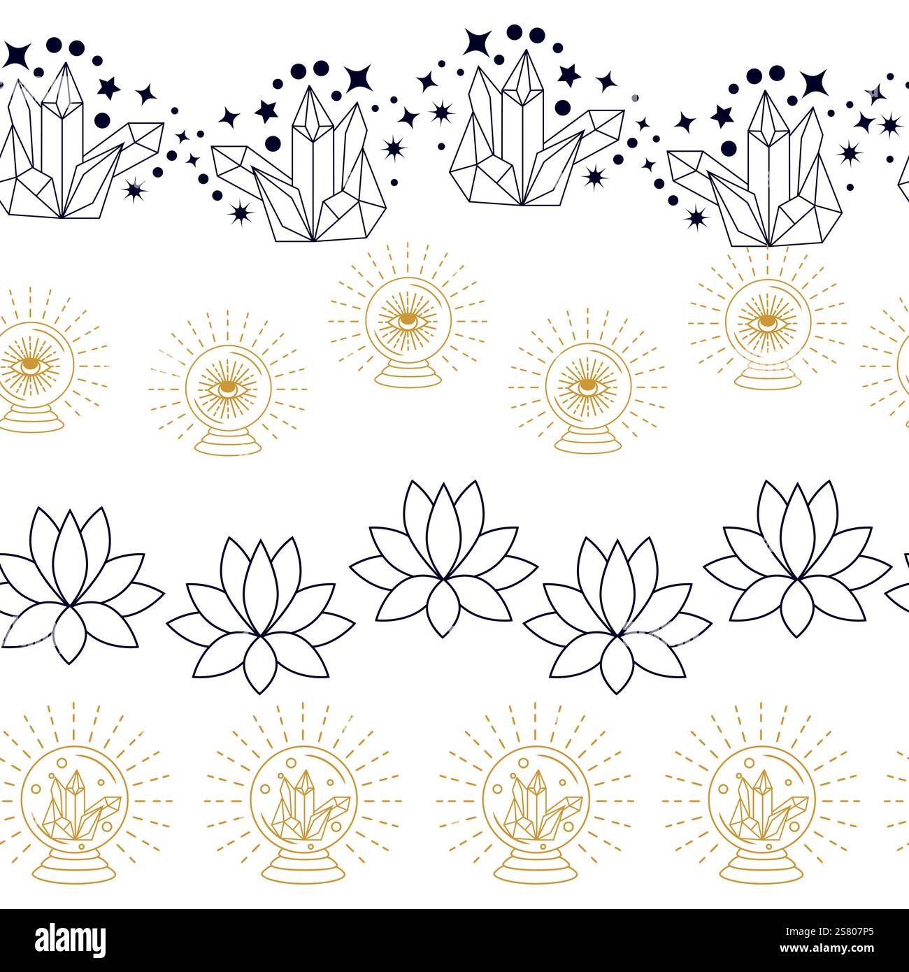 Horizontal border, set Magic and heavens seamless pattern, with magical ...