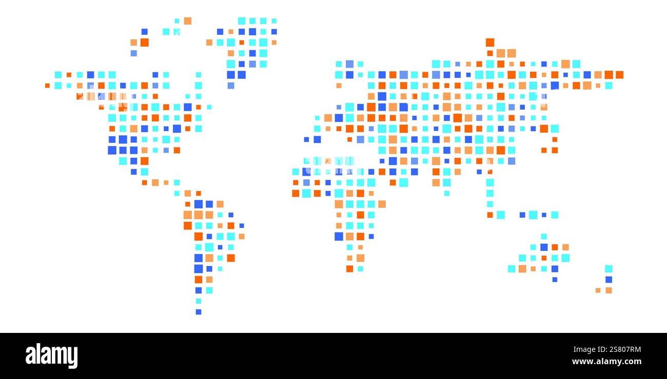 Colorful world map mosaic of small squares. Vector illustration Stock ...