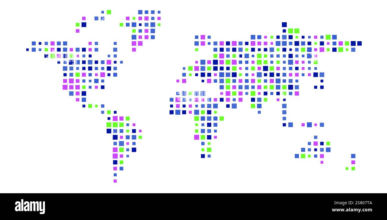 Colorful world map mosaic of small squares. Vector illustration Stock ...