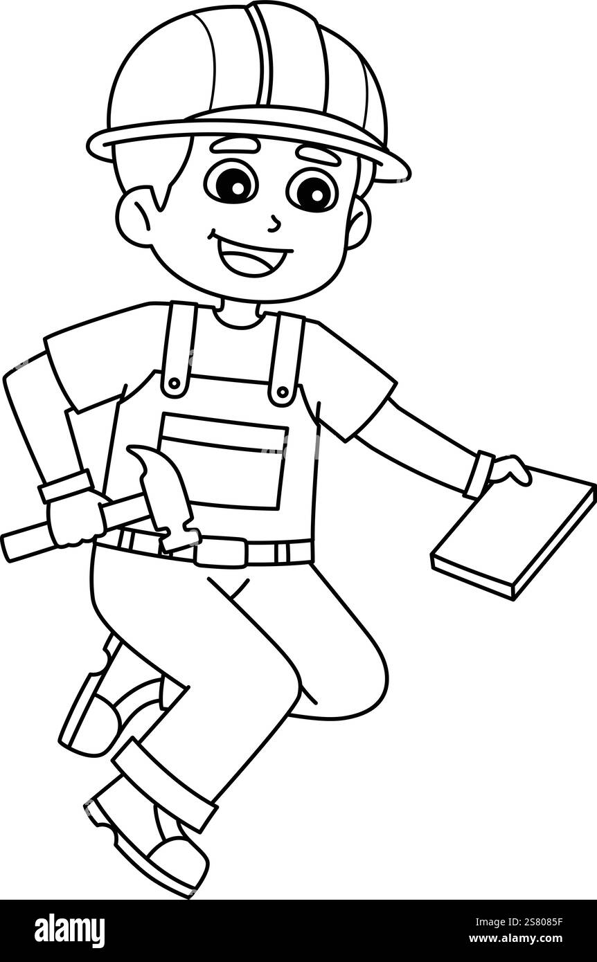 Construction Roof Worker Isolated Coloring Page Stock Vector Image ...