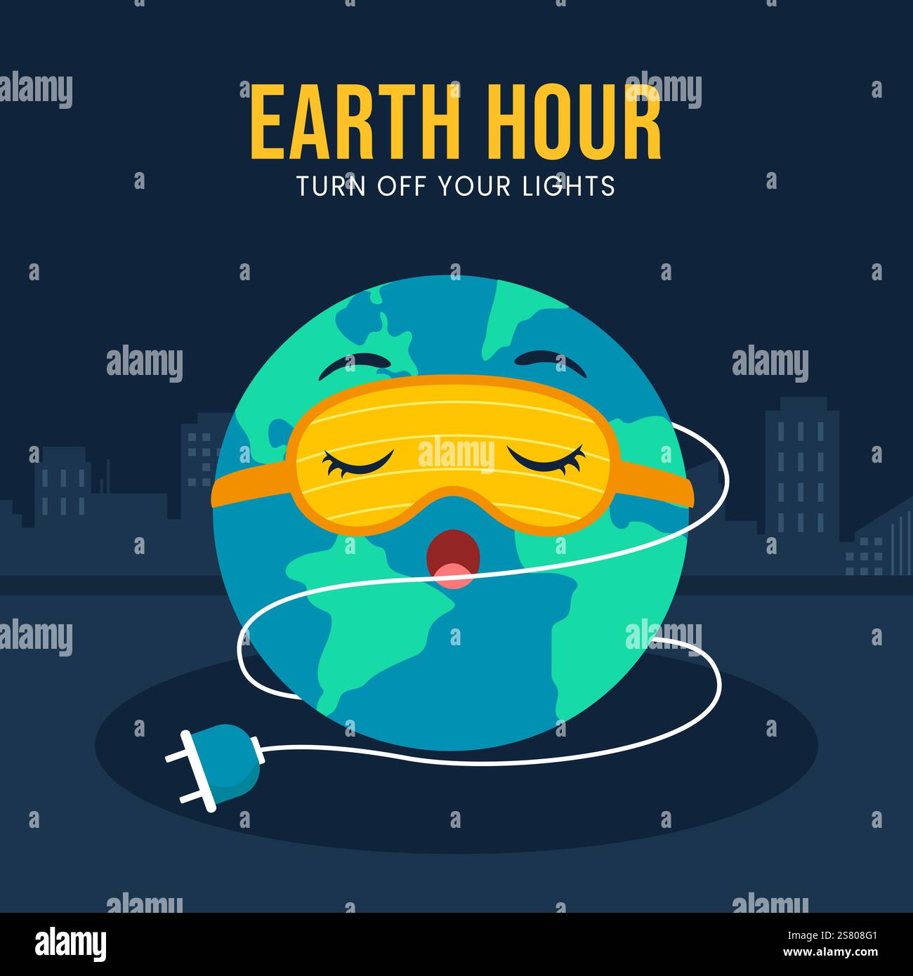 Earth Hour Awareness Illustration in Hand-Drawn Flat Cartoon Background ...