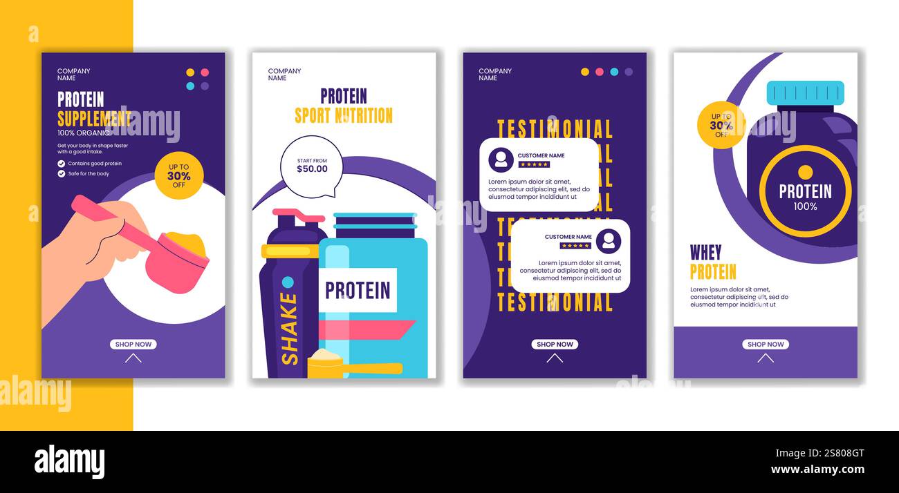 Flat Cartoon Design for Healthy Protein Supplements Social Media ...