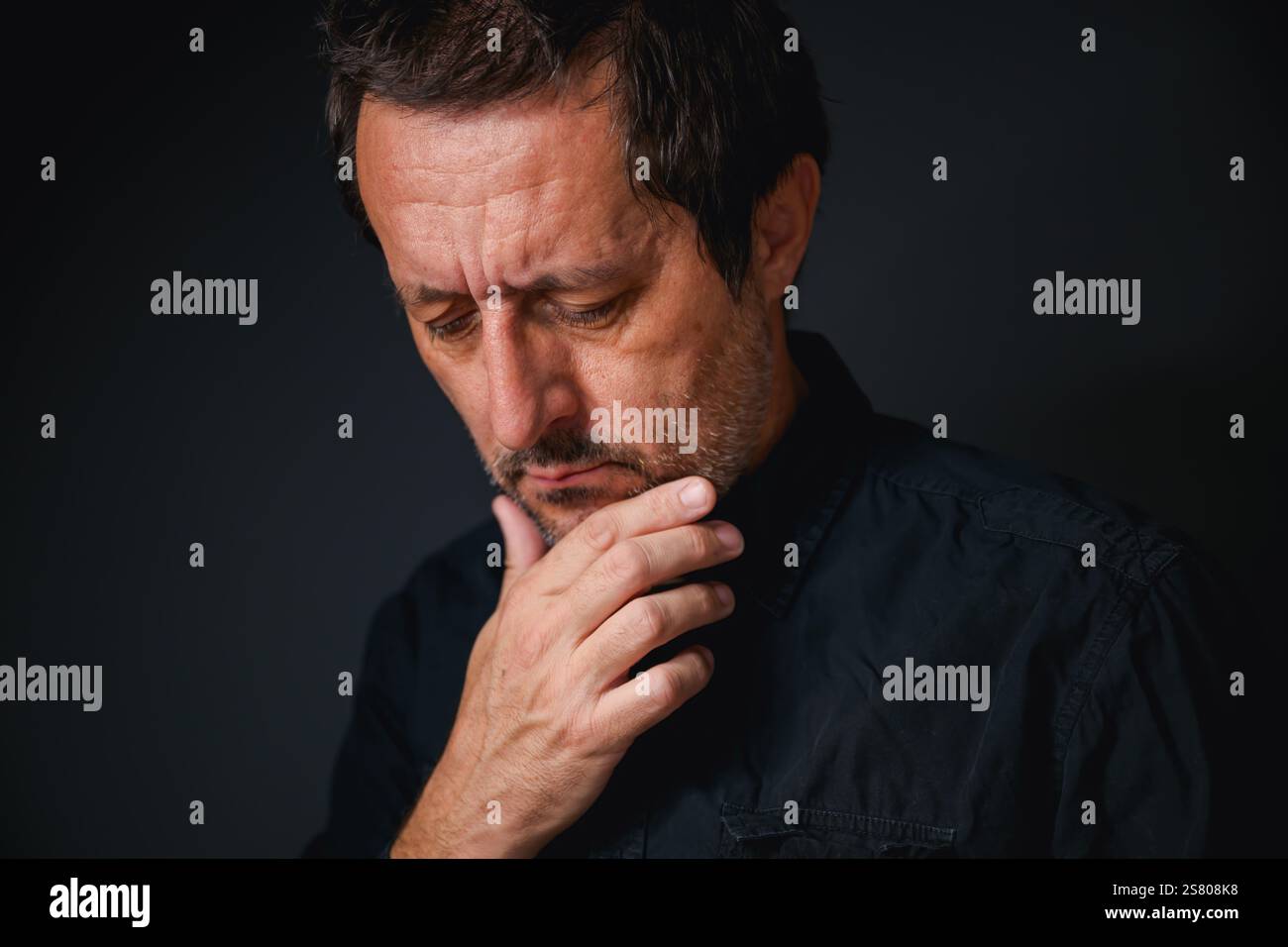 Tired exhausted troubled businessman thinking about business process ...