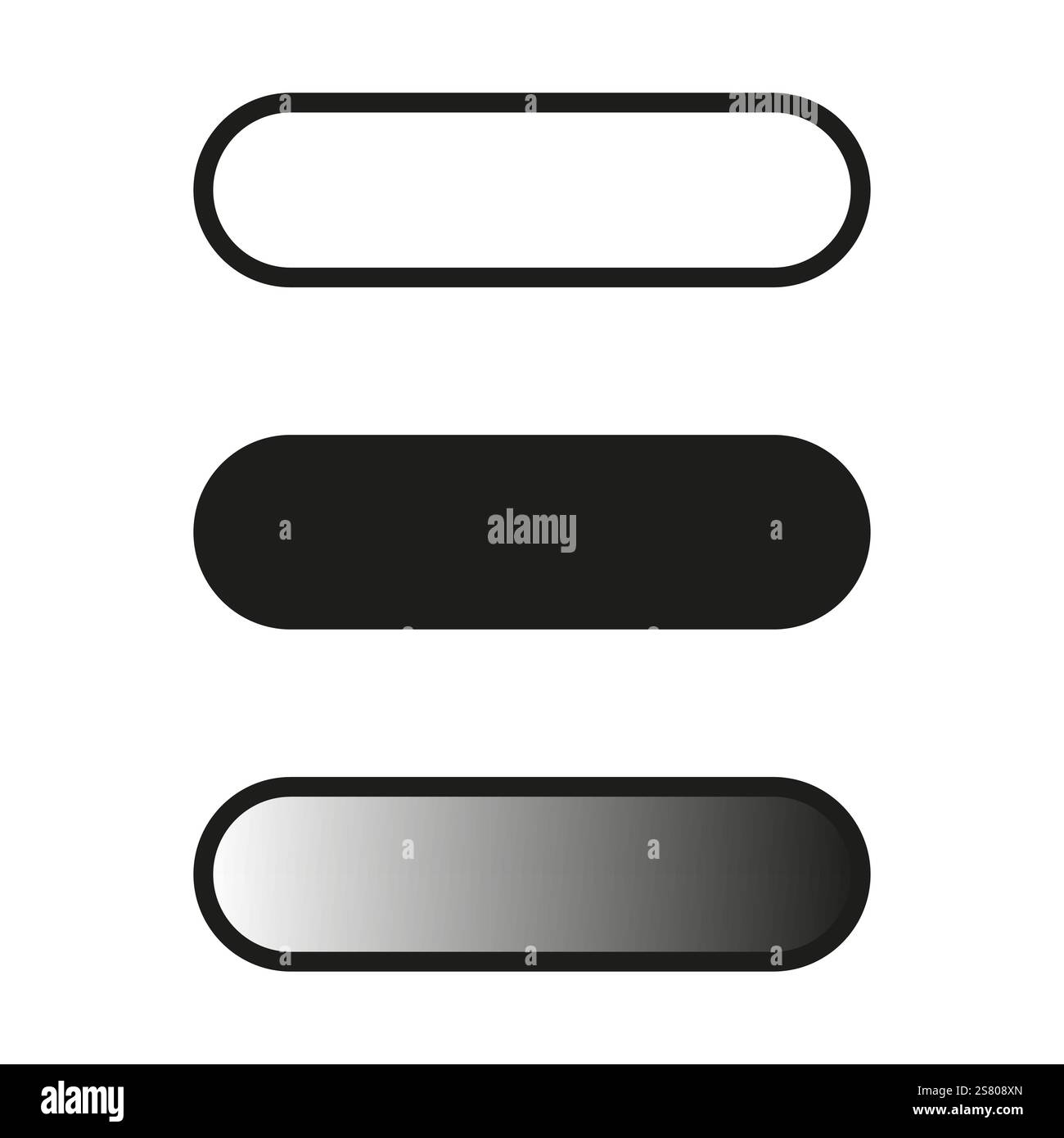 Horizontal bar icons. Black and white shapes. Simple vector forms ...