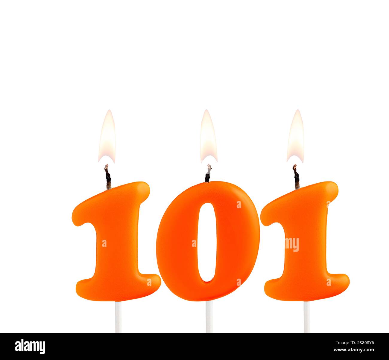 Lit birthday candle - Candle number 101 on white background Stock Photo ...