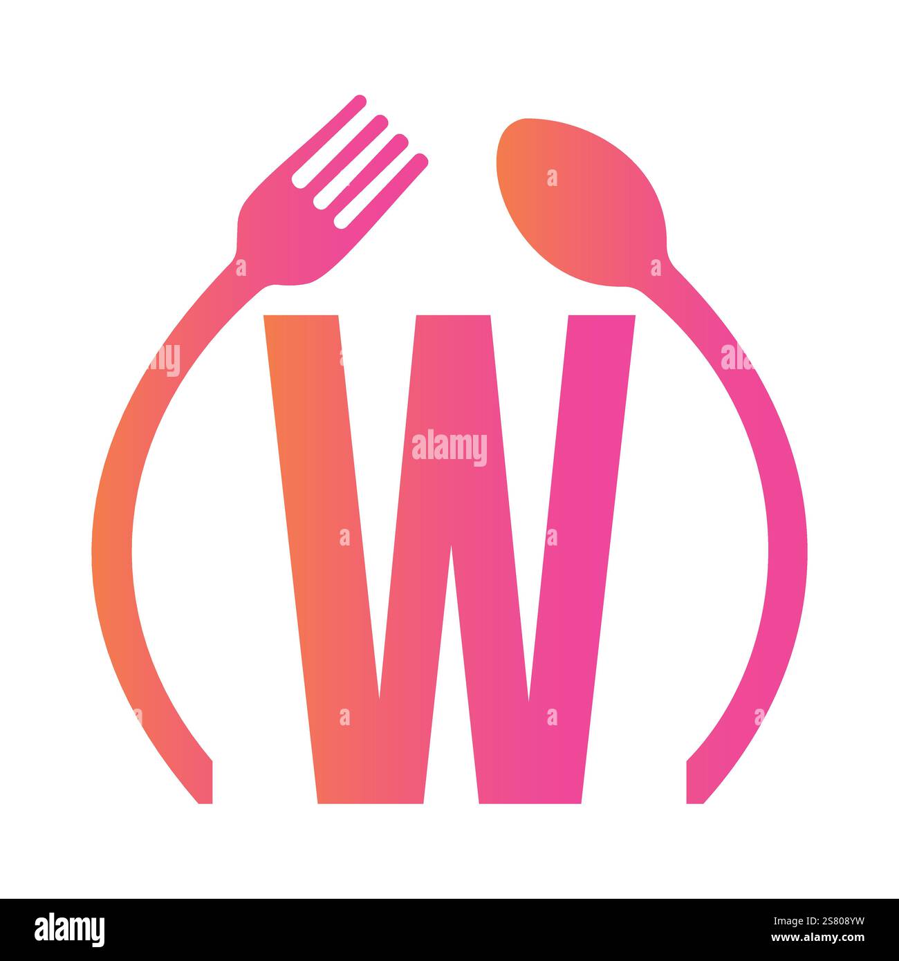 Initial Letter W Restaurant Logo Design Concept With Spoon and Fork ...