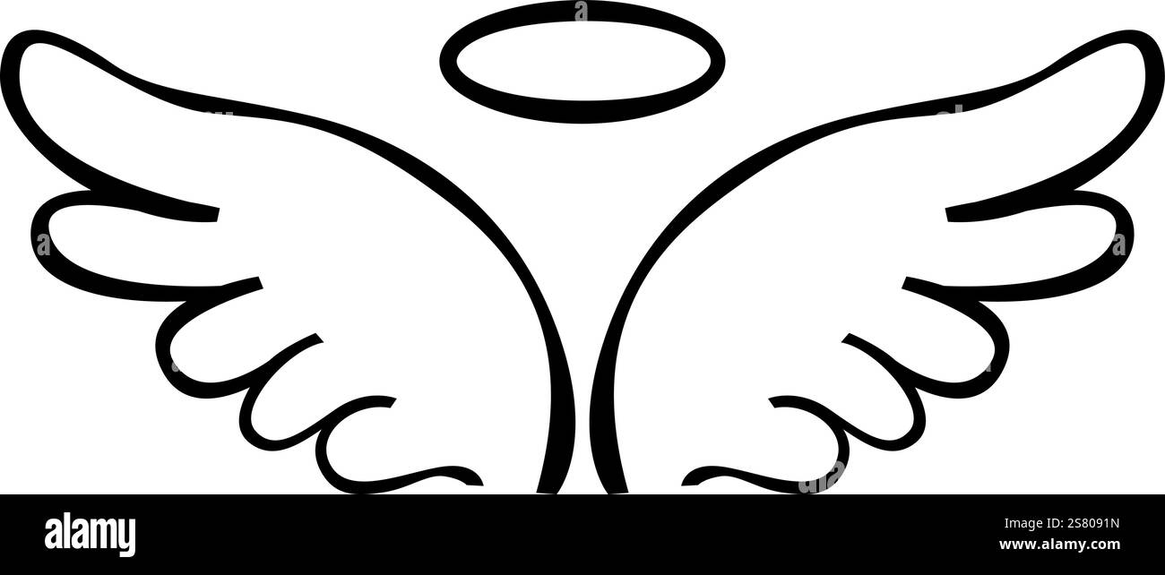 Simple line drawing depicting angel wings and a halo, symbolizing ...