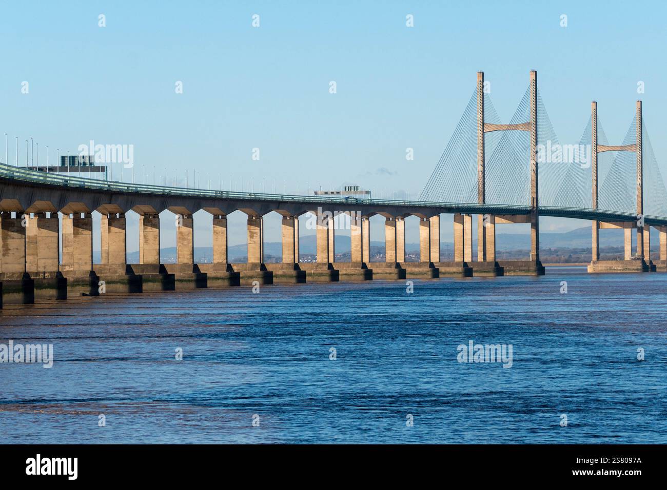 Prince of Wales Bridge spanning the Severn estuary Gloucestershire ...