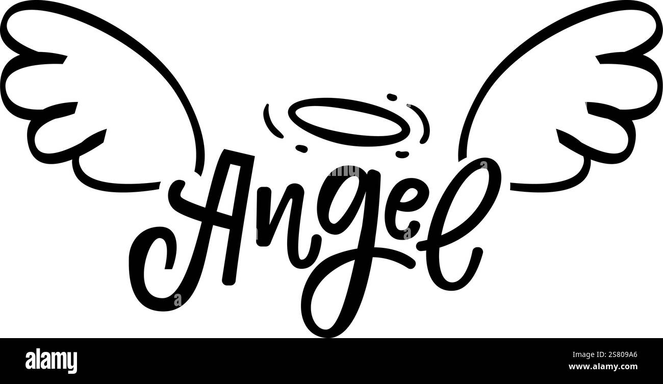 Hand drawn angel wings and a halo gracefully hovering above stylish ...
