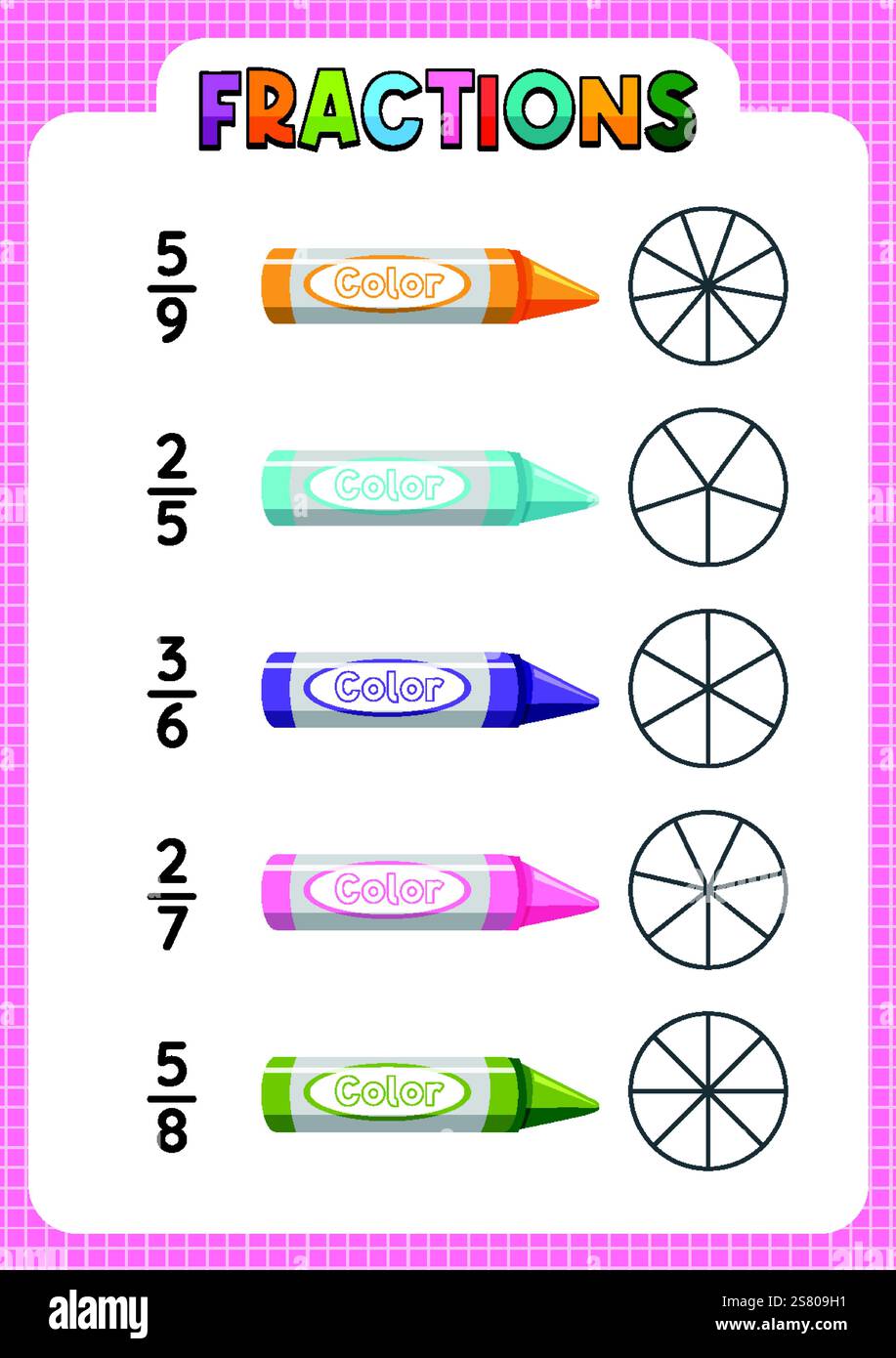 Illustration of fractions with colorful crayons Stock Vector Image ...