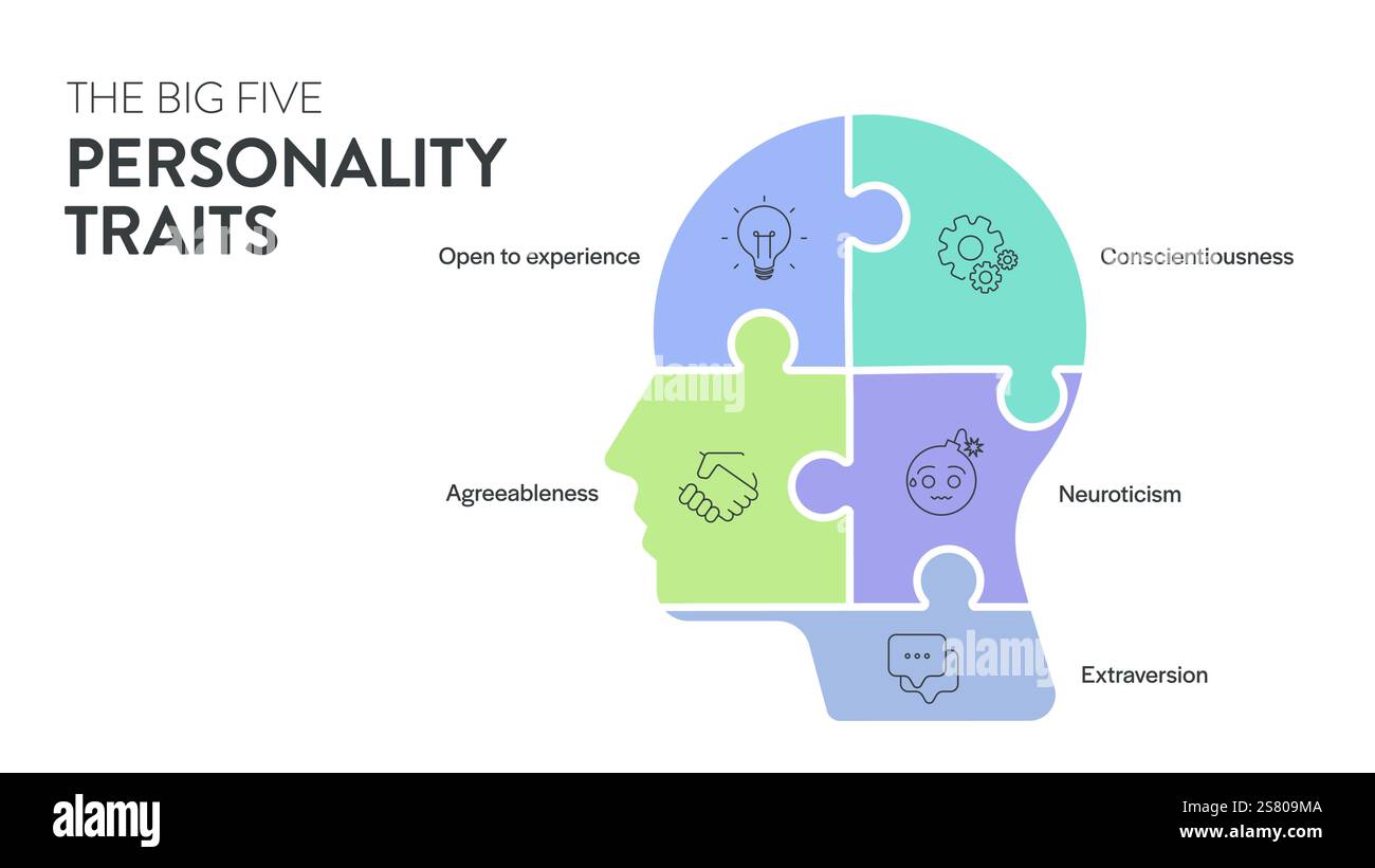 Big Five Personality Traits or OCEAN infographic has 4 types of personality, Agreeableness ...