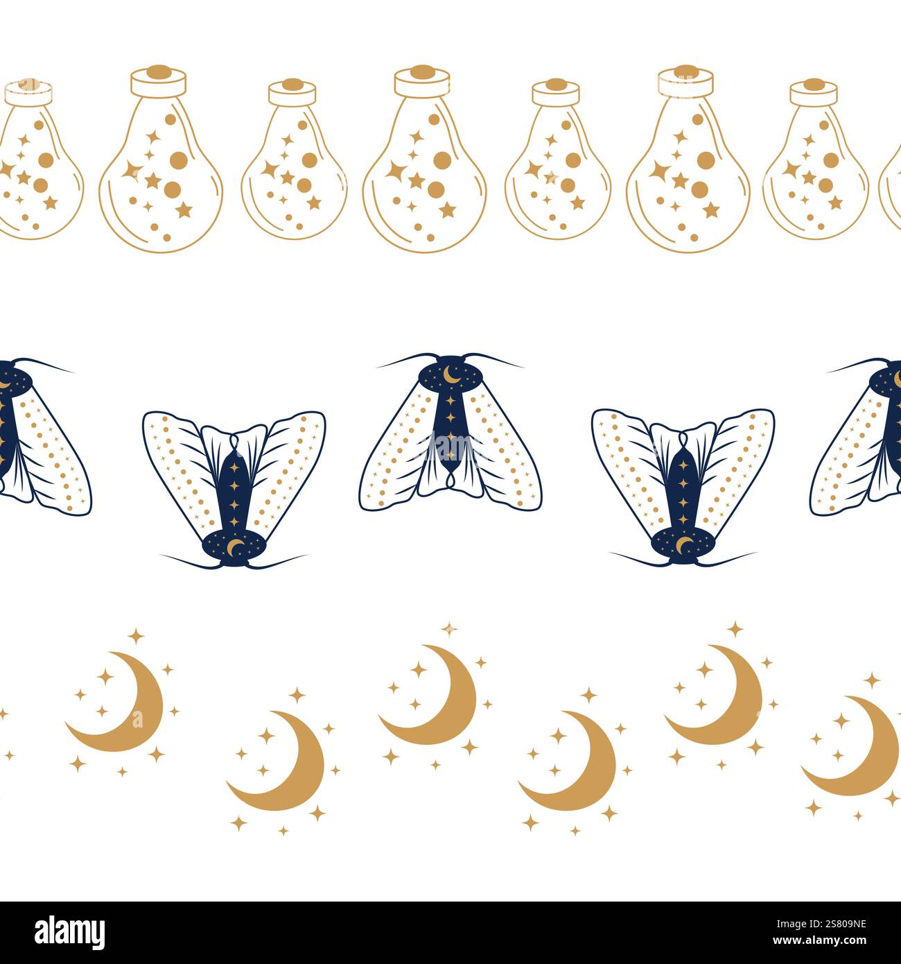 Horizontal border, set Magic and heavens seamless pattern, with magical ...