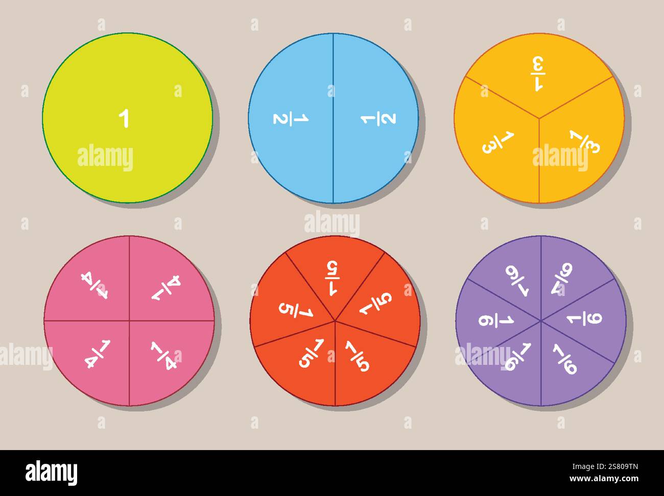 Six circles depicting various mathematical fractions Stock Vector Image ...