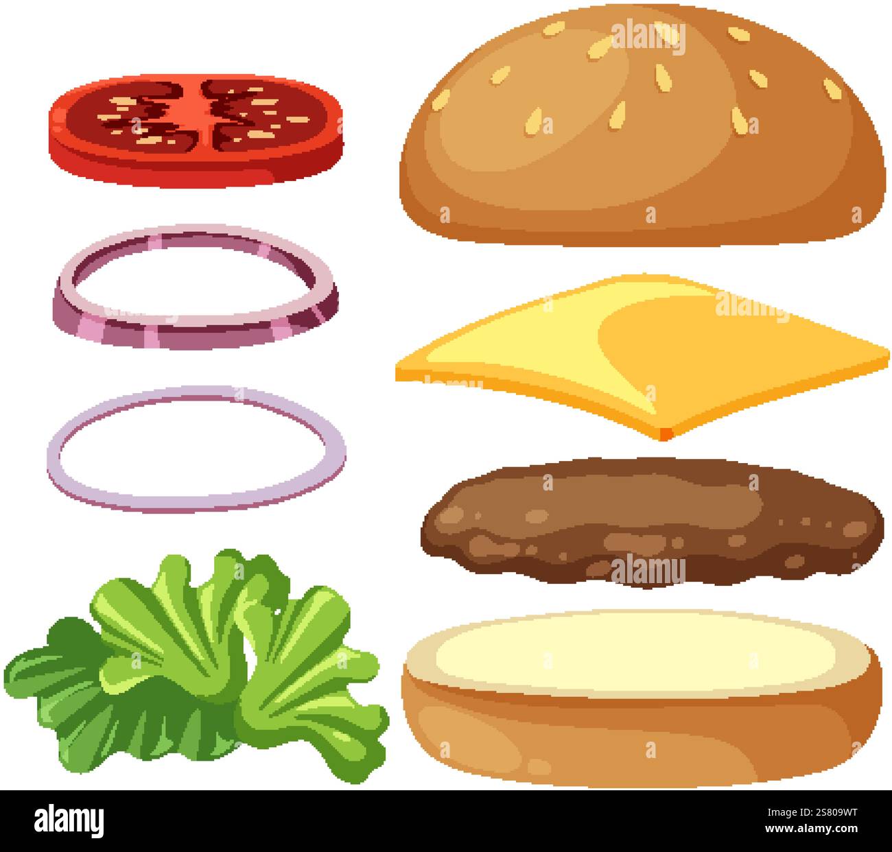 Vector illustration of burger components in layers Stock Vector Image ...