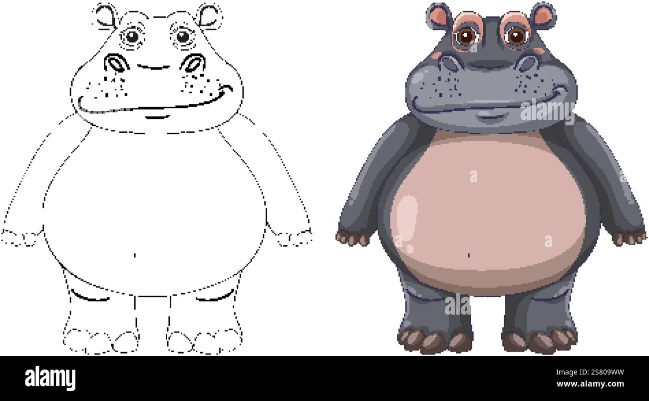 Adorable hippo in color and outline versions Stock Vector Image & Art ...