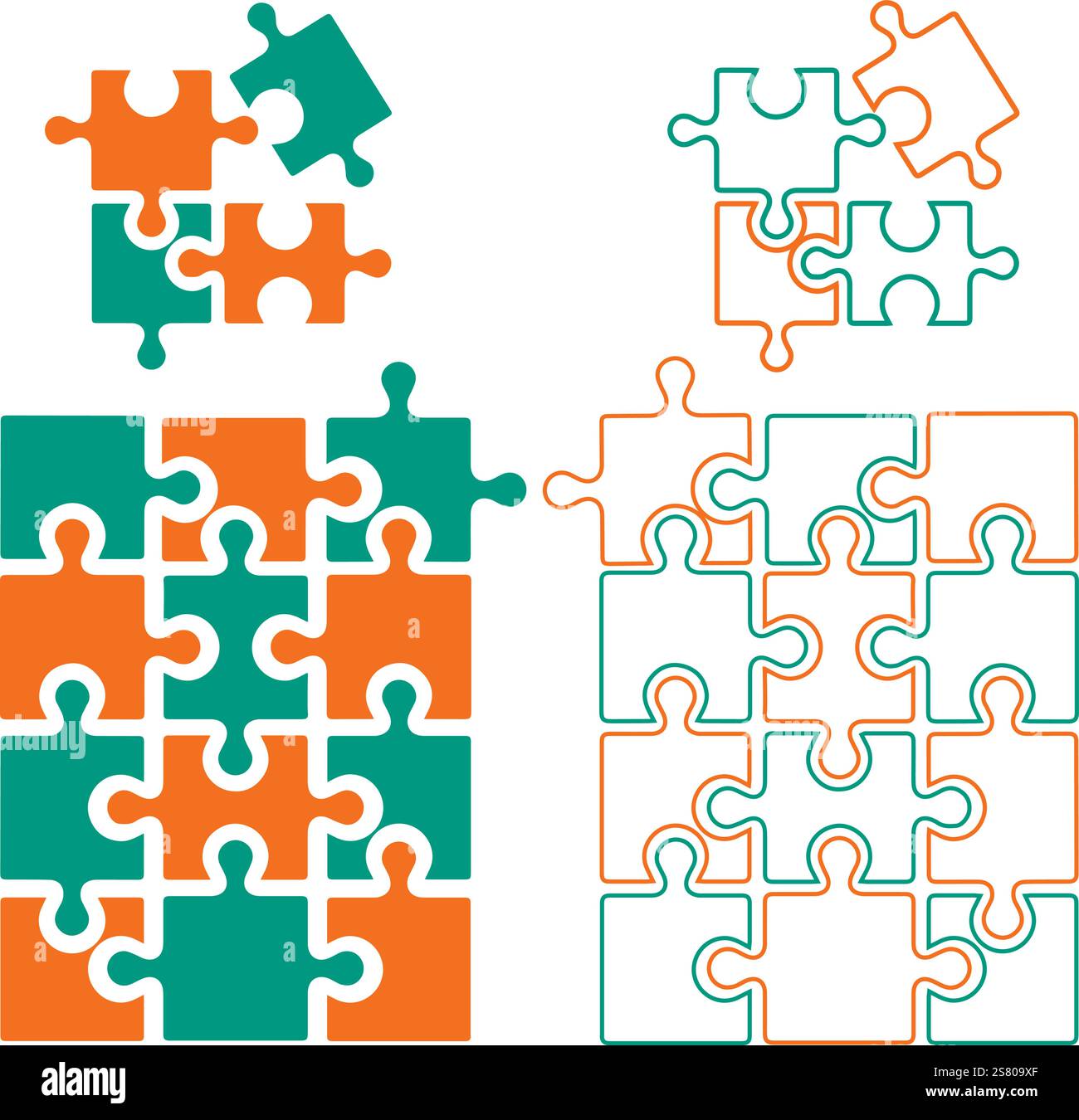 two variants of vector puzzles, outline and in color Stock Vector Image ...