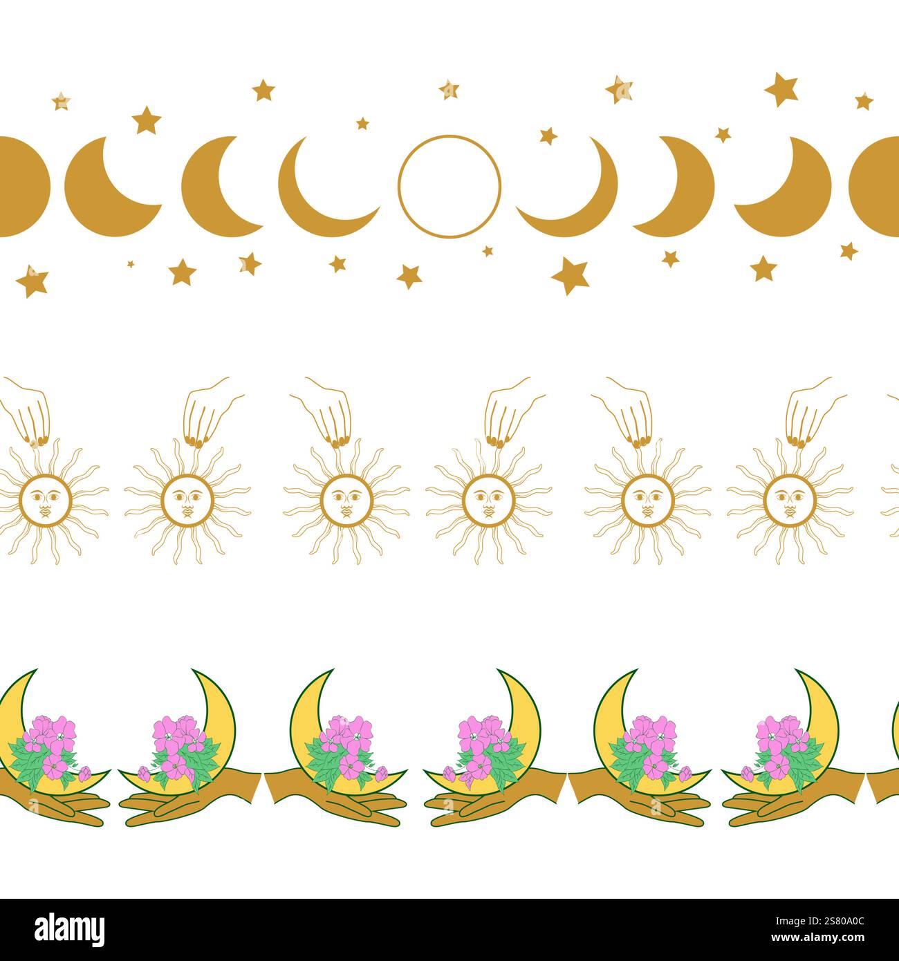 Horizontal border, set Magic and heavens seamless pattern, with magical ...