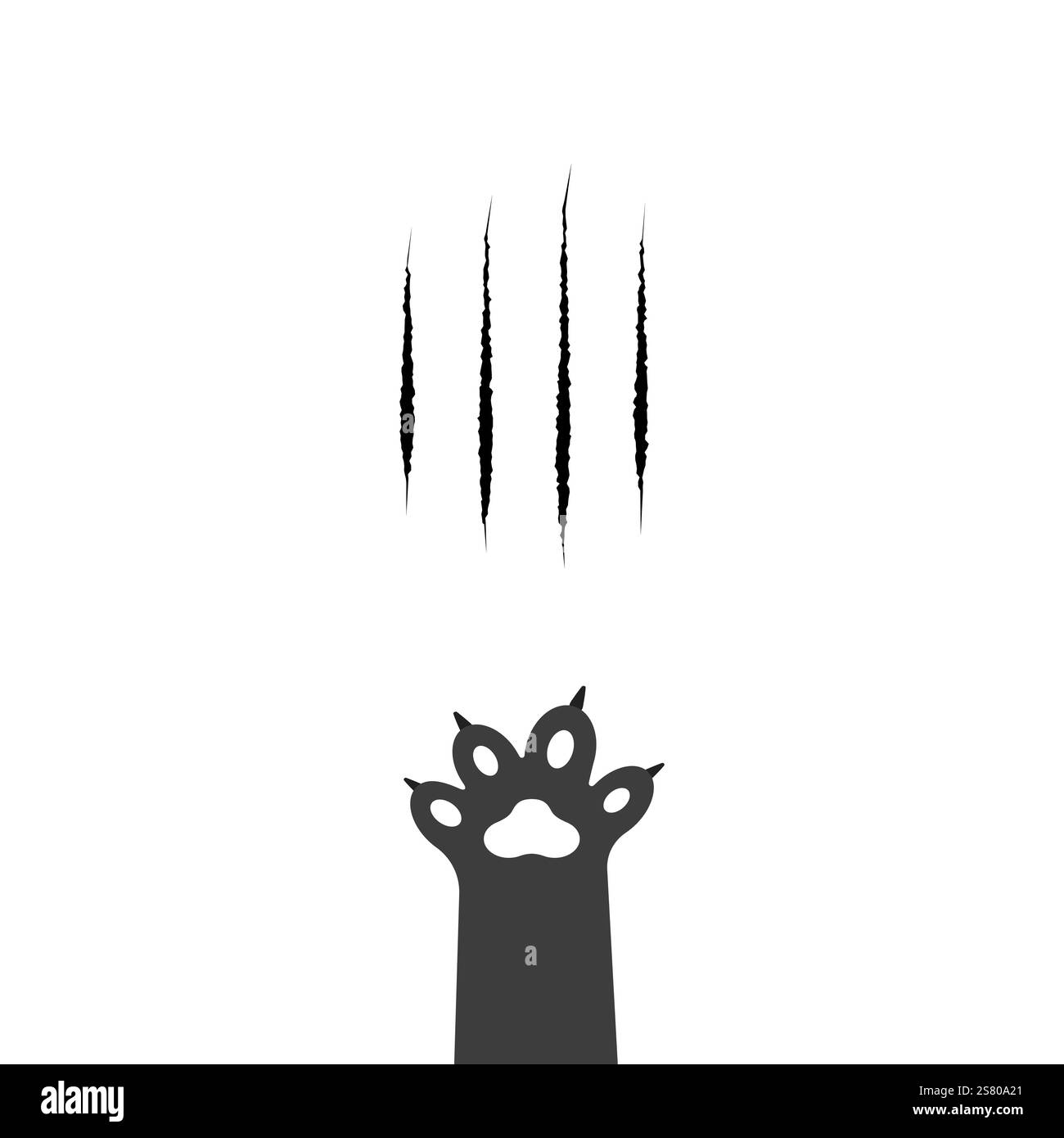 Cat scratch. Black bloody animal claw mark isolated on white background ...