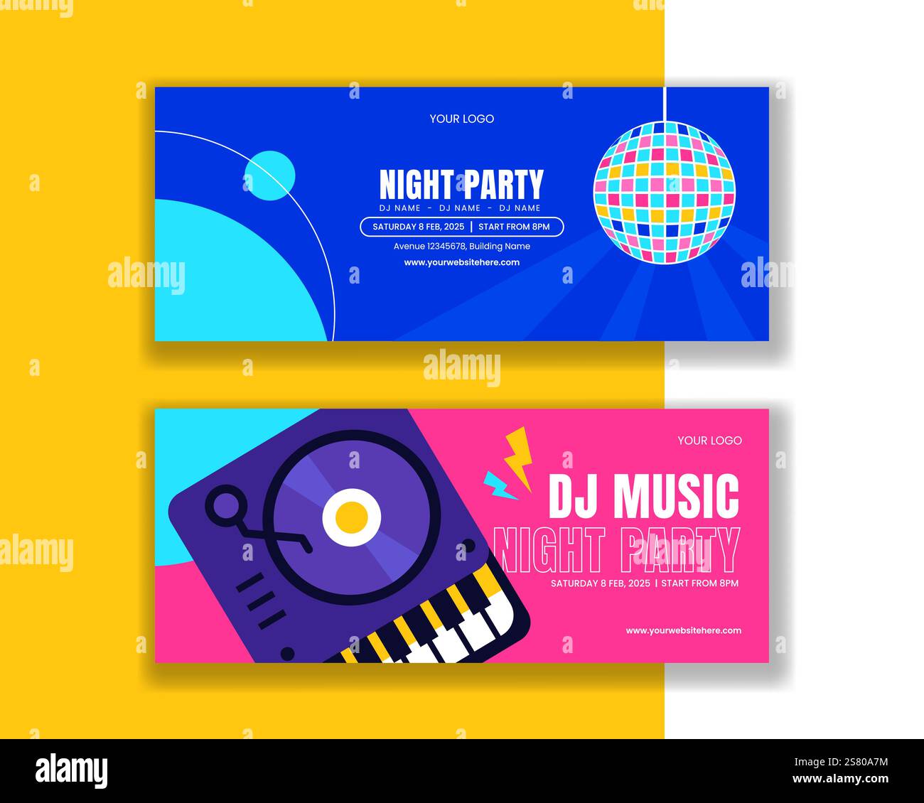 Horizontal Banner Illustration for Nightlife Club DJ Party in Flat Hand ...