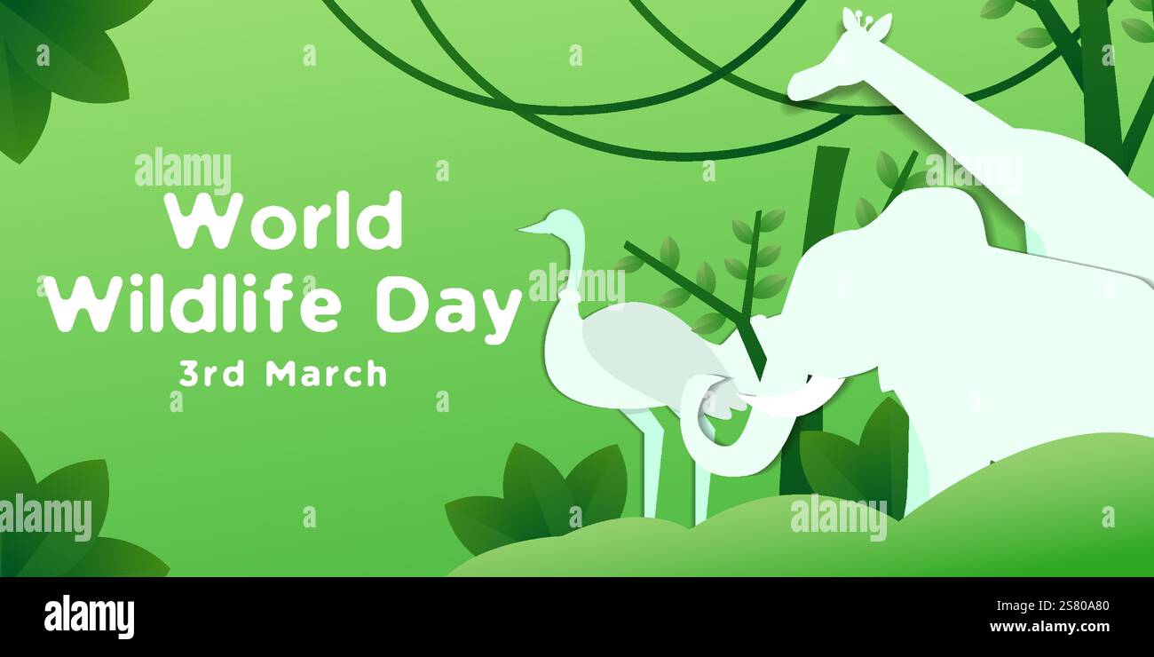 world wildlife day horizontal banner illustration in paper art style ...