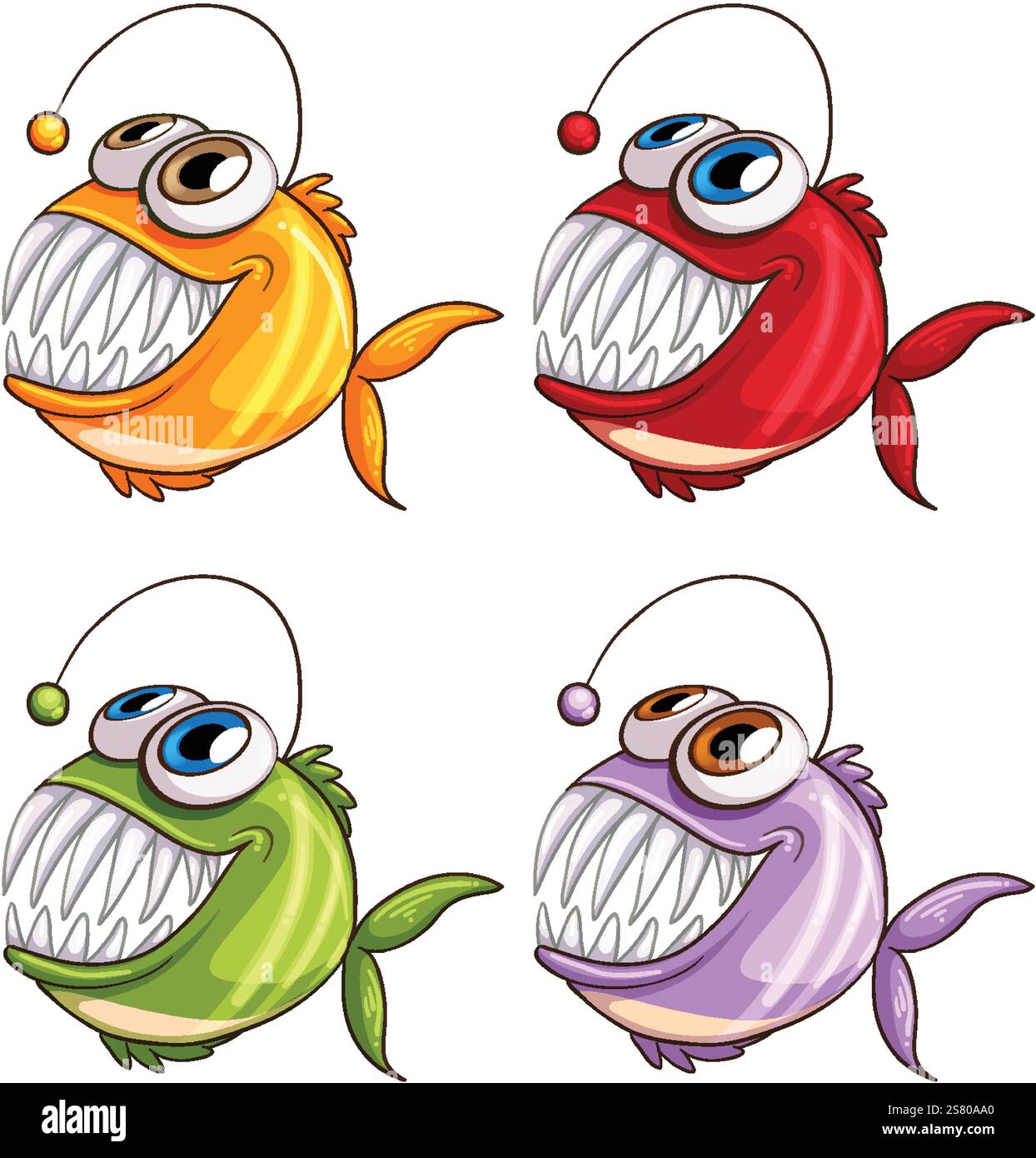 Four vibrant anglerfish with playful expressions Stock Vector Image ...